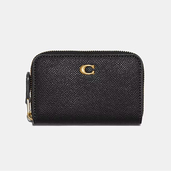 Coach | Bags | Coach Small Zip Around Card Case In Brass Black | Poshmark